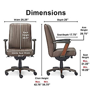 La-Z-Boy Bennett Modern Executive Lumbar Support, Rich Wood Inlay, High-Back Ergonomic Office Chair, Bonded Leather, Brown 26D x 26.25W x 39.75H in