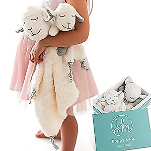 Lovey Security Blanket Gift Set of 2 for Baby Boy or Girl - Sweet Loveys for Babies Blankets with Lamb Stuffed Animals - Ultra Soft, Handmade - The Poppy and Pip Newborn Cuddle Blankie