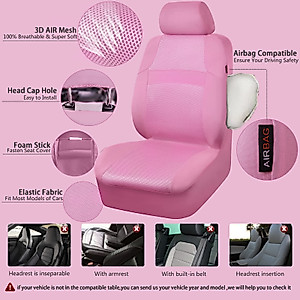 CAR PASS Pink Car Seat Cover Full Sets, Air Breath in Summer Mesh Seat Cover 5mm Sponge Airbag Composite, Cute for Women Girly, Universal Fit SUV, Vans, sedans,Trucks, Automotive Interior All Pink