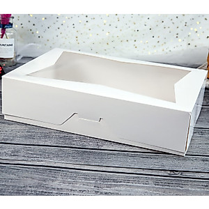 SOROO 15-PACK White Pastry Bakery Box 16x11x2.75inch,Large Donuts,Muffins,Cookies Boxes with PVC Window Auto-Pop up Paper Box Nature Cardboard Take Out Container,Hold 12 Donuts,Pack of 15
