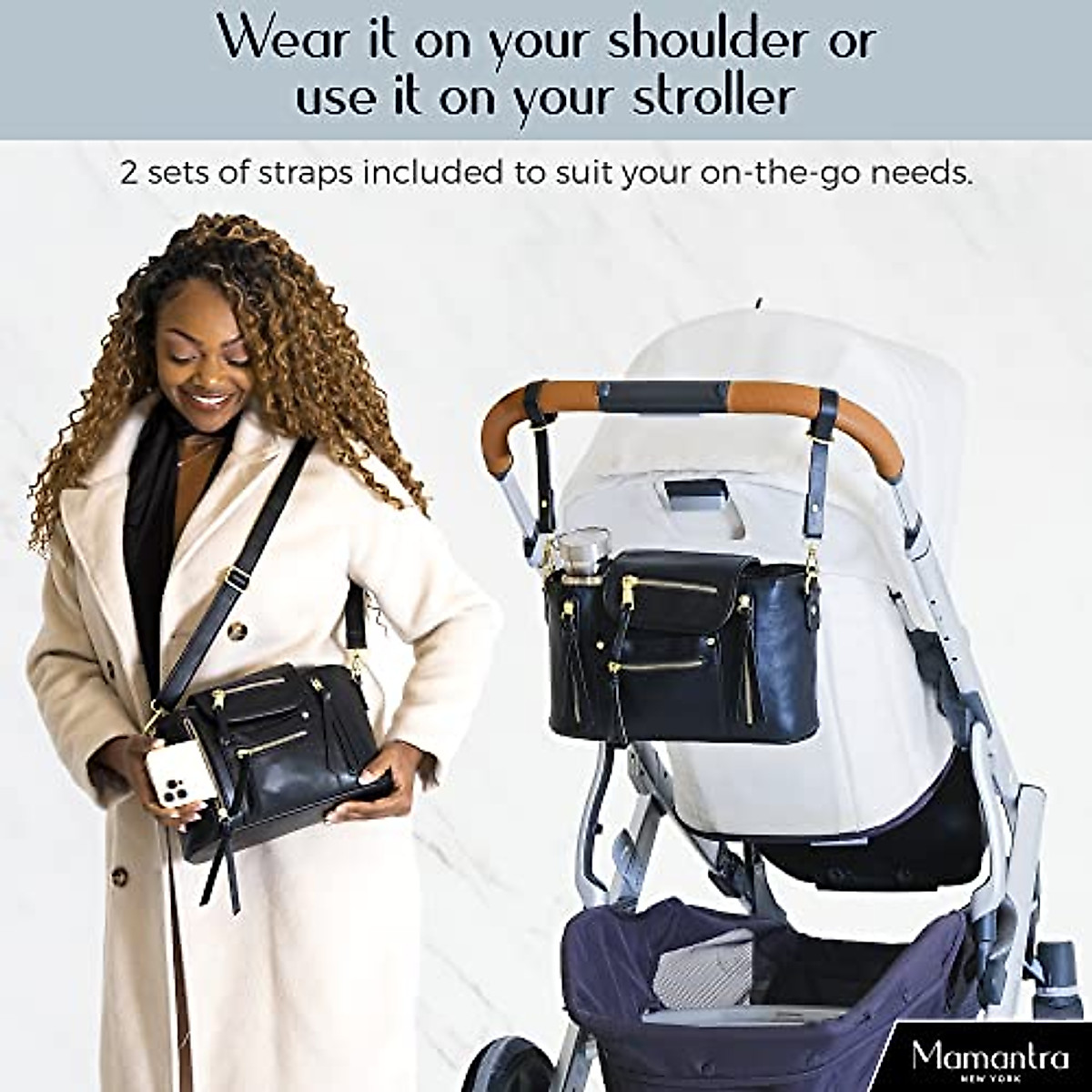 Water Bottle Carrier Purse in Premium Vegan Leather - Stylish Gift for Moms - Crossbody Mom Bag 11.5" x 9" x 4"