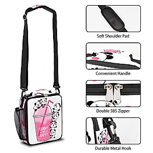Panda Insulated Lunch Bag, Animal Cocktail Lunch Box for Kids Reusable Container Organizer Tote Bag Cooler Thermal Handbag with Adjustable Shoulder Strap for Boys Girls School Daycare Picnic Beach
