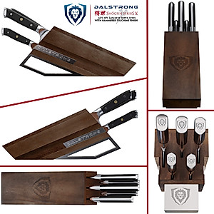 The Shogun Series X 5-Piece Knife Block Set Bundled with The Dalstrong Premium Whetstone Kit - #1000/#6000 Grit with Stand