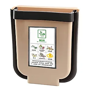 CHICIRIS Kitchen Folding Trash Can, Hanging Kitchen Trash Can, Collapsible Hanging Kitchen Waste Bin 9L Plastic Kitchen Folding Trash Can with Fixing Bracket for Bedroom Office (Coffee)