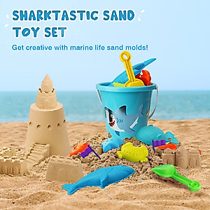 TOY Life Beach Sand Toys for Kids Toddlers - Shark Beach Toys for Kids 3-10, Toddler Sandbox Toy with Sand Bucket, Beach Shovels, Animal Molds Sand Castle Toys, Mesh Bag, Sand Toy for Toddler Boy Girl