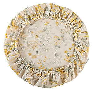 Slyitokbhr Reusable Bowl Covers for Bread Proofing Baking Embroidered Dandelion Linen Cotton Cloth Fabric Washable with Elastic Cover for Food Fruit Salad Eco-friendly (Beige Dandelion)