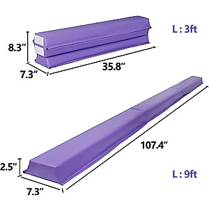 Oteymart 9FT Folding Balance Beam Extra Firm Foam Floor Gymnastic Beam Anti-Slip Base Equipment for Home Training, Kids, Adults