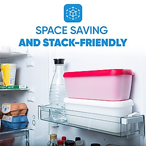 LIN Insulated Ice Cream Containers 2-Pack with Serving Scoop - 1.6 Quart Reusable Rectangle Dessert Storage Tubs for Homemade Ice Cream, 1 Red & 1 White Lid - Non-BPA Plastic - Dishwasher-Safe