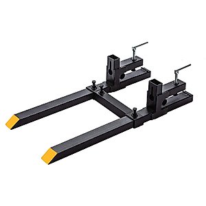 Clamp on Pallet Forks w/Adjustable Stabilizer Bar -60" 2000lbs Max- Pallet Forks Clamp On for Tractor Bucket （60inch Total Length）