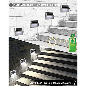 Treela 24 Packs Outdoor Fence Lights Solar Powered Deck Lights Waterproof Backyard Lighting Stainless Steel Lamp Stairs Fence Light Security Wall Lamps for Step Walkway Patio Garden Pathway (White)