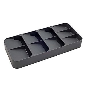 DecoBella Compact Cutlery Organizer, 9-Cells Silverware Flatware Dinner Cutlery Organizer Storage Tray, Space Saver Durable Kitchen Drawer Tray for Spoons Forks Knives (Grey)