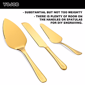 YOJOB Wedding Cake Knife and Server Set, Simple Style Cake Cutting Set, Pastry Pie Server for Wedding, Birthday, Parties, Events (Gold)