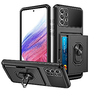 Vofolen Case for Samsung Galaxy A53 Wallet Credit Card Holder ID Slot Sliding Door Hidden Pocket with 360°Swivel Kickstand 3 in 1 Hybrid Bumper Rugged Phone Case for Samsung Galaxy A53 Case Black