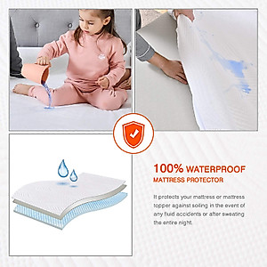 Sweetnight Mattress Topper Queen Size with Waterproof Mattress Protector, 2 Inch Cooling Egg Crate Gel Memory Foam Topper Ultra Plush, Plus 4 Bed Sheet Holder Straps, Queen Size, White (SN-T001-2-Q)