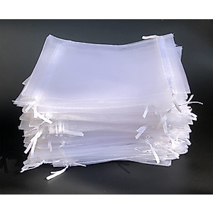 100 Pieces of 8X12Inches White Large Sheer Organza Bags Party Gift Wedding with Drawstrings Sachet Festivals Makeup Bags