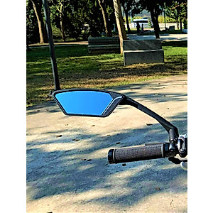 MEACHOW New Scratch Resistant Glass Lens,Handlebar Bike Mirror, Rotatable Safe Rearview Mirror, Bicycle Mirror,(Blue Left Side) ME-010LB