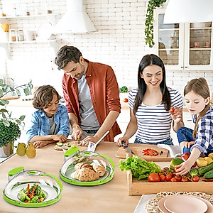 Gracenal Microwave Cover for Food, Clear Microwave Splatter Cover with Water Steamer and Handle, 10 Inch Plate Covers, Kitchen Gadgets and Accessories, House Essentials for Gifts, Green