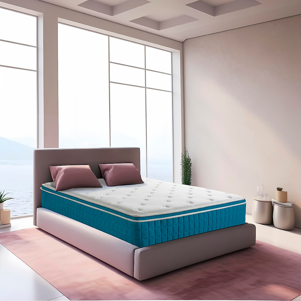 Askme Queen Mattress 12 Inch Hybrid Mattress Bed in a Box,Medium Firm Cooling Gel Memory Foam Mattress with Individually Wrapped Pocket Coils for Motion Isolation and Pressure Relief, CertiPUR-US