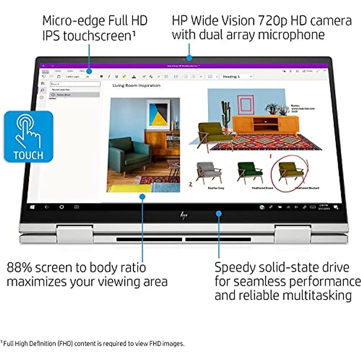 HP Envy x360 2-in-1 15.6" FHD Touchscreen Laptop, Intel Core i5-1135G7, 16GB RAM 512GB SSD, Wi-Fi, Bluetooth, HDMI, Webcam, Backlit Keyboard, Fingerprint Reader, Windows 11 Home, Natural Silver