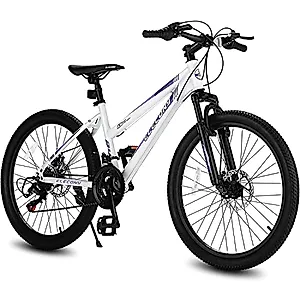 Elecony 26 inch Mountain Bike for Teenagers Girls Women, Shimano 21 Speeds Gear MTB with Dual Disc Brakes and 100mm Front Suspension, White/Pink