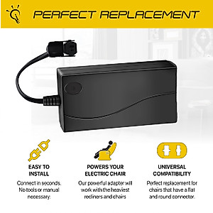Universal Power Recliner Power Supply Transformer for Electric Reclining Furniture Power Recliner, Lift Chairs Switching Power Supply Transformer 2-pin 29V/24V 2A Adapter with AC Power Cord
