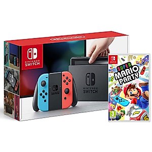 Nintendo Switch – Neon Red and Neon Blue Joy-Con Super Mario Party (Renewed)