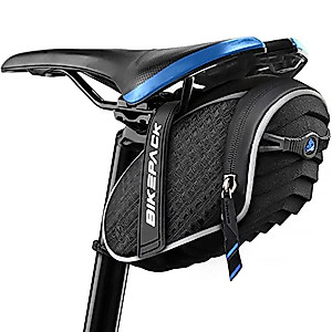 New Bike Saddle Bag Under Seat 3D Shell Bike Storage Bag, Waterproof Bike Bag for Bicycles With Rain Cover, Bicycle Accessories Mountain Bike Bag, Silver Reflective Strip Bike Pouch, Durable Bike Pack