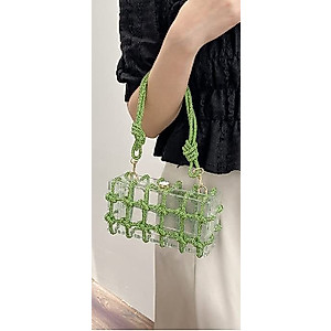 Diamante hand Bag. Rhinestone Evening bag. Hardbodied acrylic handbag. Gift for her. Sparkling rope handbag(Green