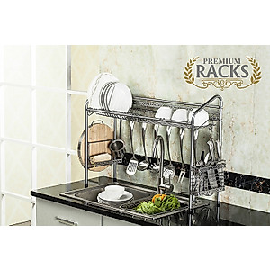 Premium Racks Professional Over The Sink Dish Rack - Fully Customizable - Multipurpose - Large Capacity (Chromium Steel)