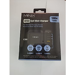 MINIX NEO P3 100W Turbo 4-Ports GaN Wall Charger, 3 x USB-C Port Fast Charging Adapter(Max 100W/20W), 1 USB-A (Max 18W). Compatible with MacBook Pro Air, iPad Pro, iPhone 13,12,Galaxy S9 and More.