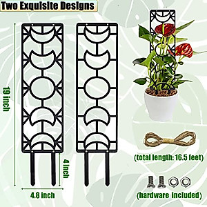2 Pack Metal Plant Trellis for Climbing Plants, 19 Inch Garden Plant Pot Trellis for Indoor Houseplants, Moon Phase Trellis for Potted Plants Vines, Pothos, Monstera (Black)