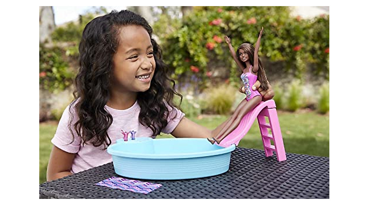 Barbie Doll Pool Playset with Slide & Accessories