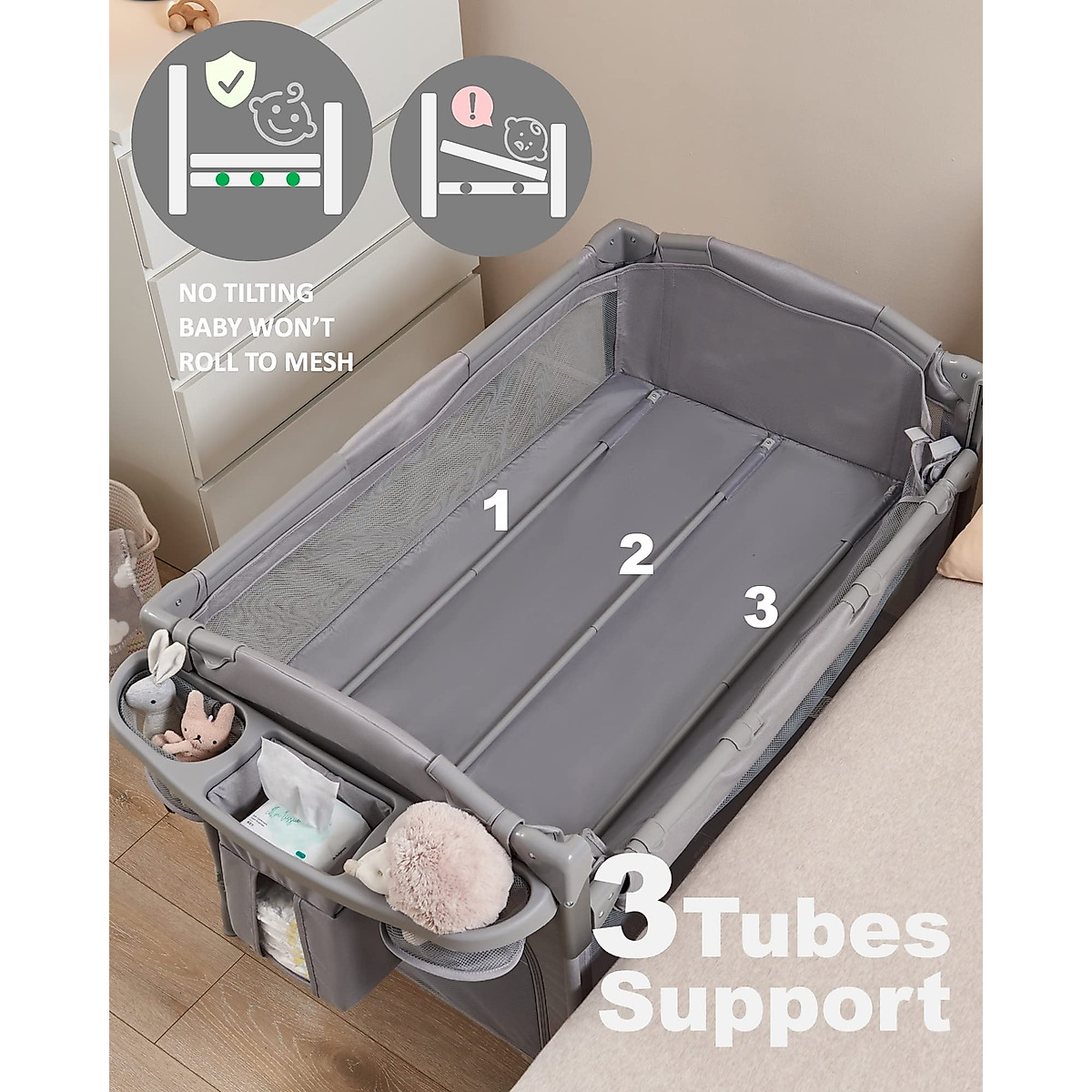 BEKA 4 in 1 Baby Bassinet Bedside Sleeper, Baby Bedside Crib 4 Functions, Bedside Bassinet Crib Sleeper, Playard, Changing Table, Baby Bassinet for Newborn Baby