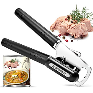 Can Opener Manual Heavy Duty Handheld Can Opener Smooth Edge Comfortable Grip Safety Can Openers, Sharp Cutting Wheel, Oversized Easy Turn Knob, Built-in Bottle Opener