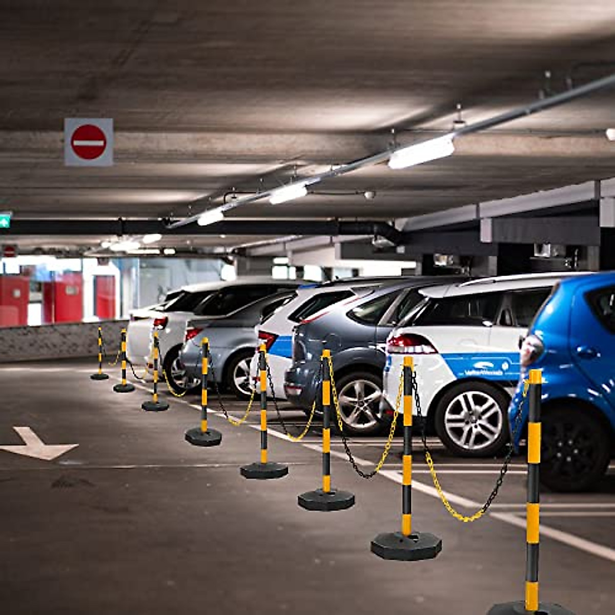 6 Pack Traffic Delineator Post Cones with Fillable Base, Adjustable Traffic Safety Barrier PE Plastic Construction Caution Road Stanchions with 5Ft Plastic Chain for Warning & Crowd Control