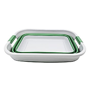 SAMMART 36L (9.5 gallon) Collapsible Plastic Laundry Basket-Foldable Pop Up Storage Container/Organizer-Space Saving Hamper, Water capacity: 28L(7.4 gallon) (1, Grey/Dark Sea Green)