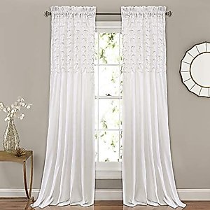 Lush Decor Bayview Curtains-Pintuck Textured Semi Sheer Window Panel Drapes Set for Living, Dining, Bedroom (Pair), 84" x 54", White