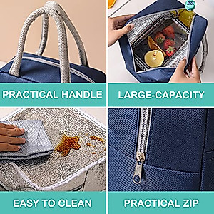 Mziart Cute Lunch Bags for Women, Cartoon Thermal Lunch Tote Bag Lunch Box Containers Cooler for Adult Boys Girls School Picnic Travel (Navy Blue Cat)