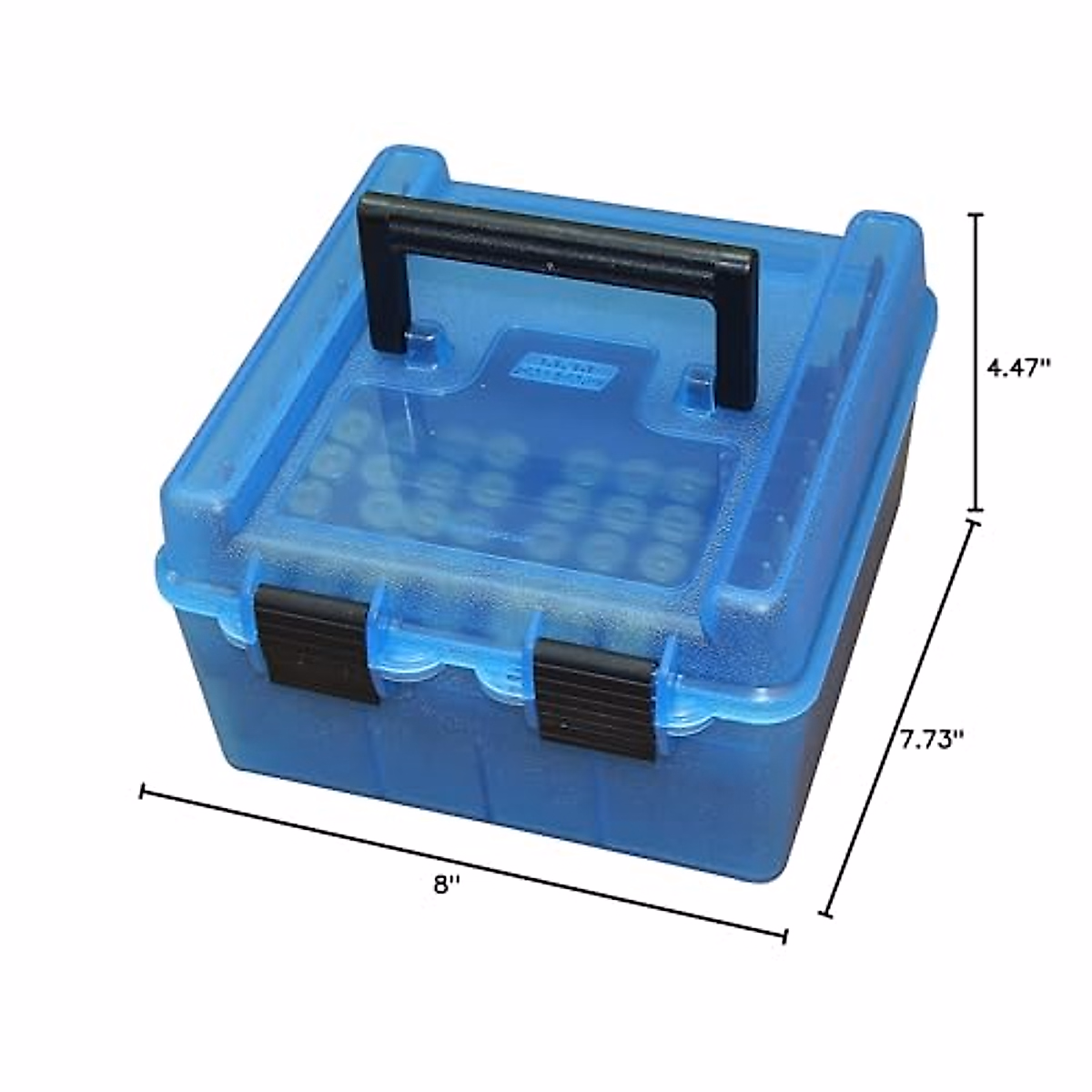 MTM R-100-MAG-24 Deluxe Ammo Box 100 Round Handle WSM WSSM Ultra Mag, USA Made, Clear Blue
