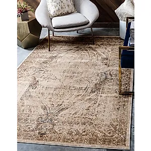 Unique Loom Chateau Collection Area Rug, 4' x 4' Round, Beige