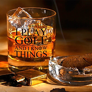 RZHV Thats What I Do I Play Golf And I Know Things Old Fashioned Whiskey Glass, Funny Father's Day Anniversary Birthday Gift for Men Husband Dad Uncle Grandpa Friends Coworkers Golf Lover