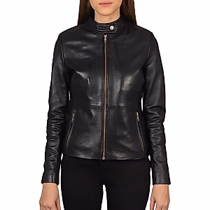 Excelled Leather womens Lambskin Scuba Leather Jacket, Black, Large US