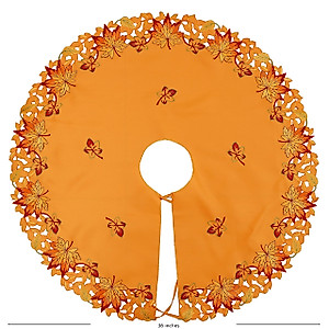 GRANDDECO Christmas Tree Skirt 36 Inch Thanksgiving Fall Tree Mat Harvest Fall Cutwork Embroidered Maple Leaves Xmas Tree Decor for Holiday Party Decorations Indoor Outdoor (Tree Skirt 36" (91cm))