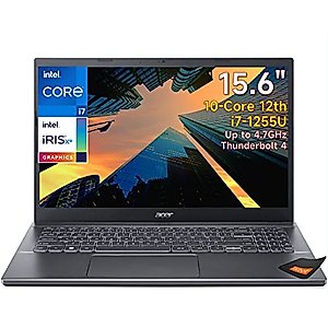 Acer Aspire 5 15.6" Slim Laptop 10-core 12th i7-1255U Intel Iris Xe Graphics Backlit KB Thunderbolt 4 Wi-Fi 6 Windows 11 Home W/Mousepad (16GB RAM | 512GB SSD)
