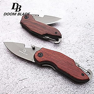 Folding Pocket Knife Wood Handle 7Cr13Mov Steel Blade Pocket Hunting Knife Outdoor Camping Multi-tool Survival Knife EDC for Men Women's Gift