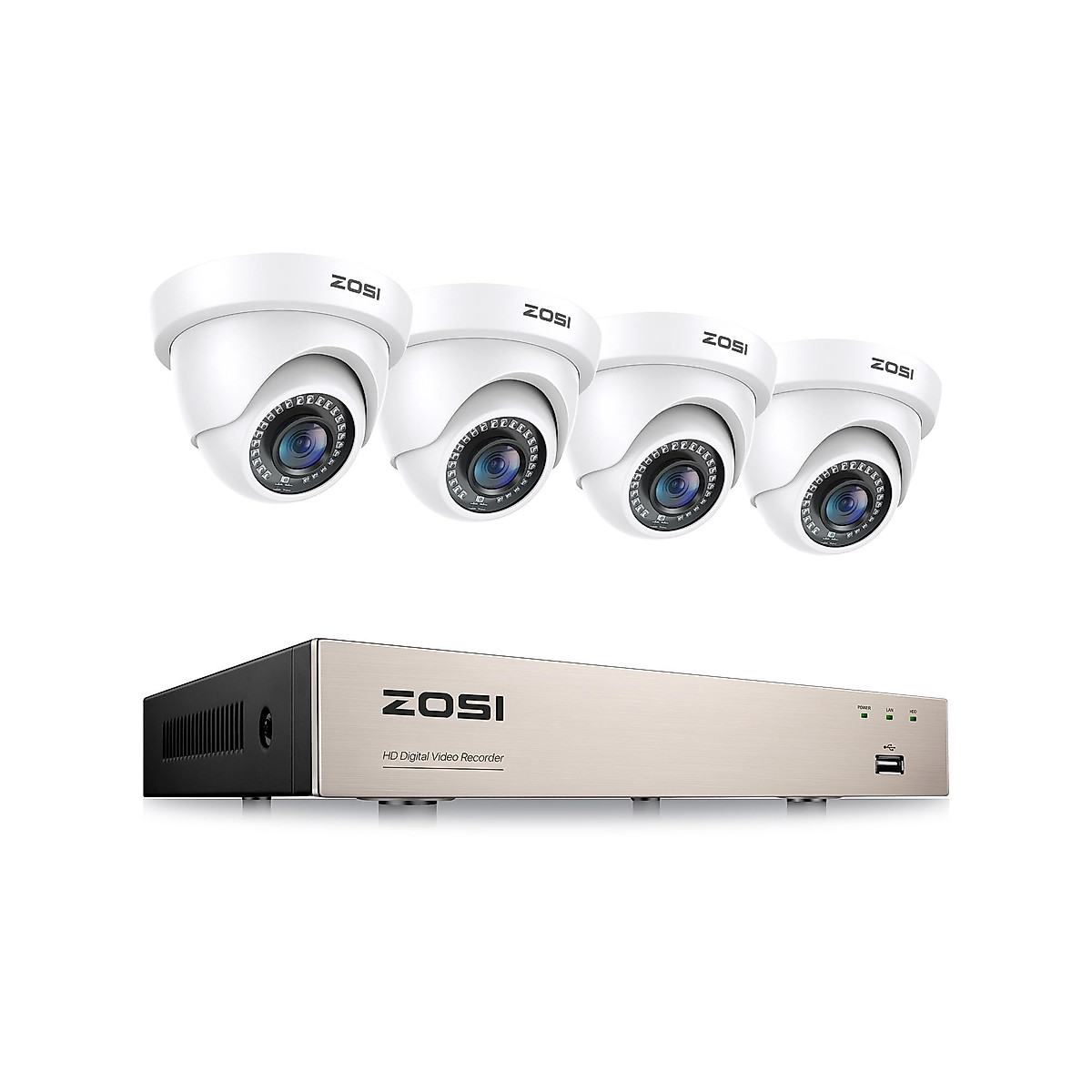 ZOSI 3K Lite 8CH H.265+ Home Security Camera System with AI Human/Vehicle Detection,Night Vision,5MP Lite 8 Channel CCTV DVR,4pcs 1080P 1920TVL 2MP Outdoor Indoor Surveillance Dome Cameras (No HDD)