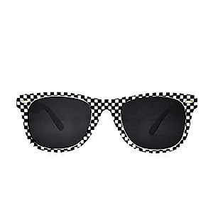 POP Fashionwear Classic Rectangular Sunglasses Polarized Lens White Frame Black Checker T712