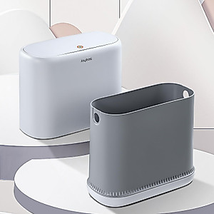 JOYBOS Bathroom Trash Can, Small Dogproof Garbage Can with Lid 14 Liter Slim Plastic Bin 4 Gallon Waste Basket for Bedroom Office Trashcan RV Narrow Place,White (L)