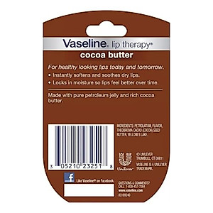 Vaseline Lip Therapy Lip Balm Cocoa Butter, 0.25 Ounces each (Value Pack of 3)