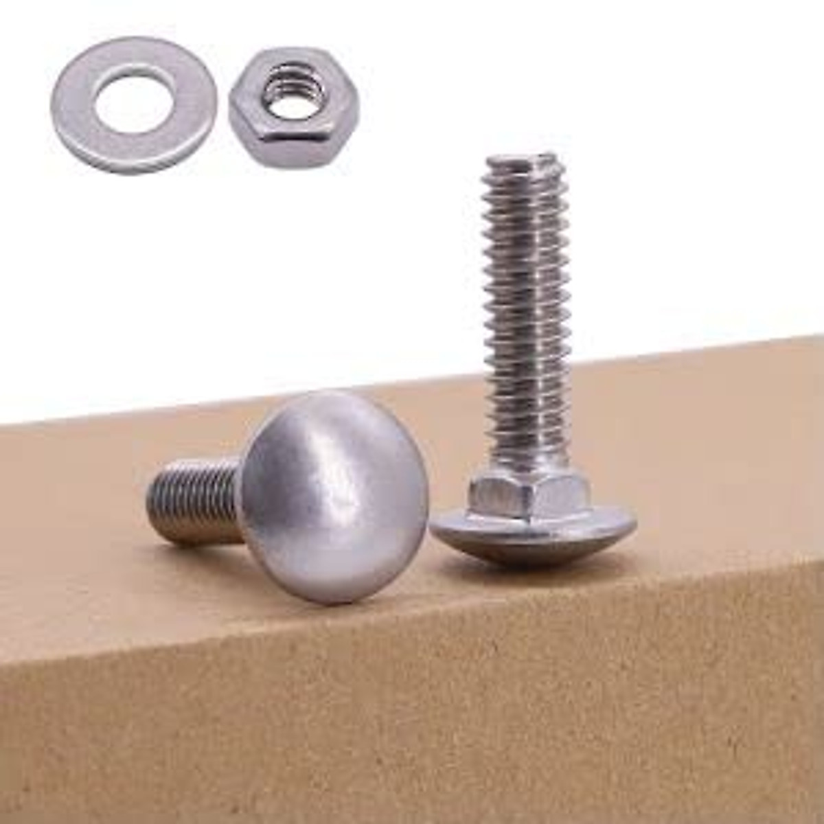 (6 Sets) 3/8"-16 x 3 Carriage Bolt with Hex Nuts and Flat Washers SAE, Round Head Square Neck Bolts, 304 Stainless Steel 18-8, Full Thread UNC